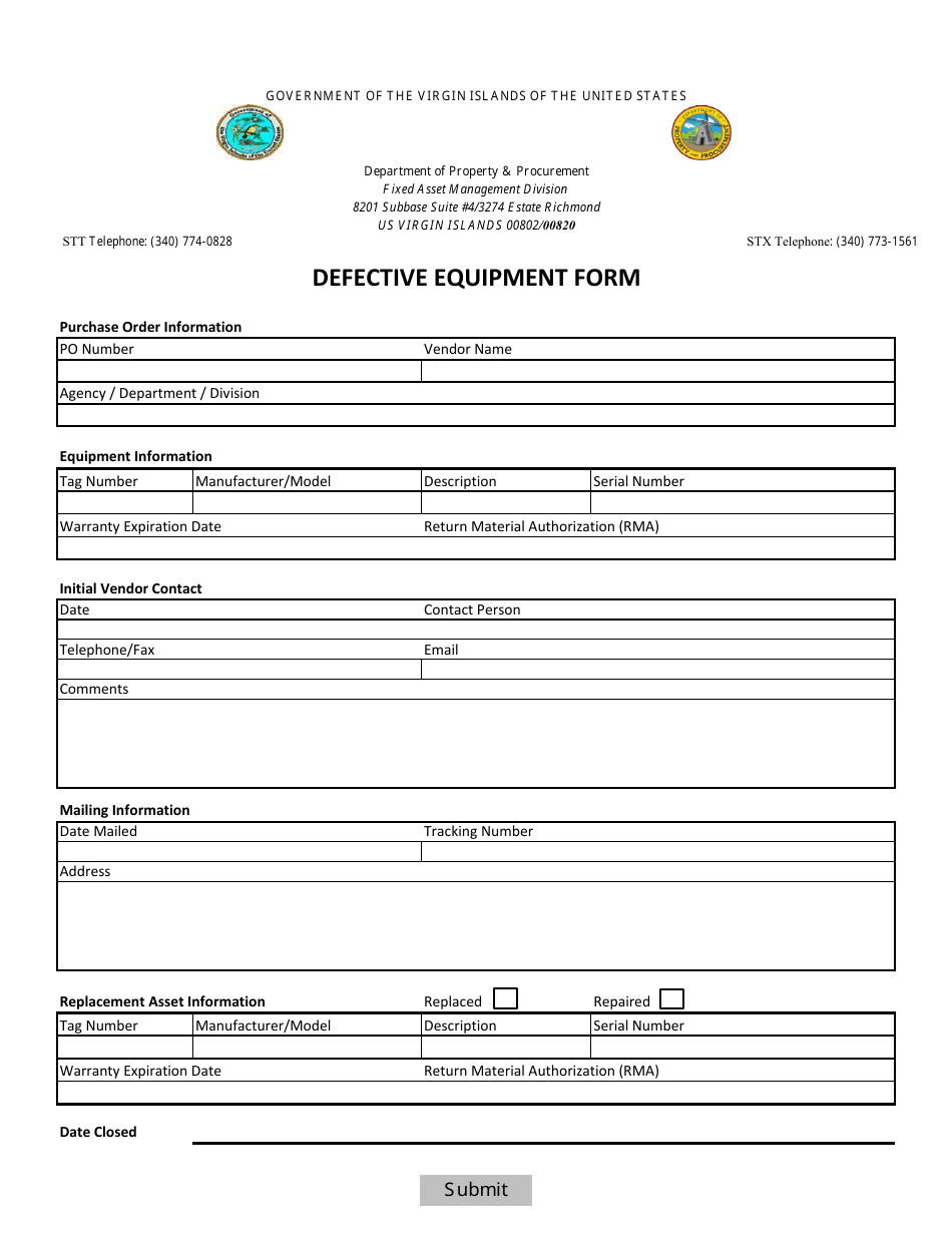 Virgin Islands Defective Equipment Form - Fill Out, Sign Online and ...