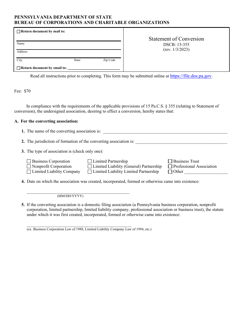 Form DSCB:15-355 - Fill Out, Sign Online and Download Fillable PDF ...