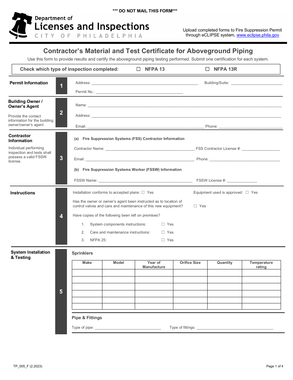 Form TP_005_F - Fill Out, Sign Online and Download Fillable PDF, City of Philadelphia ...