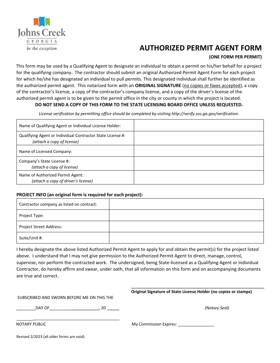 City of Johns Creek, Georgia (United States) Authorized Permit Agent ...