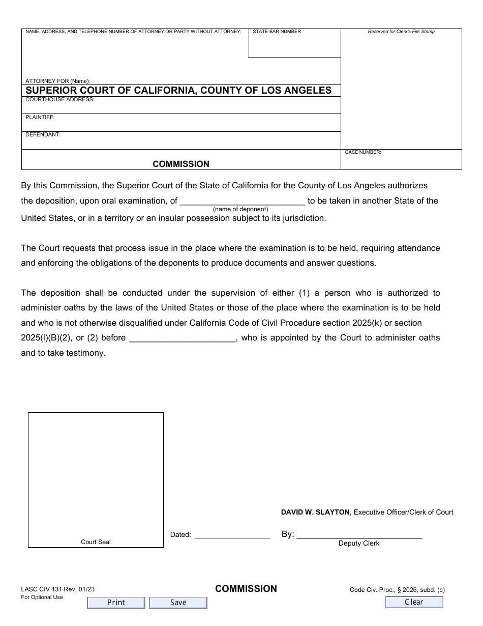 Form LACIV131 Download Fillable PDF or Fill Online Commission, County ...