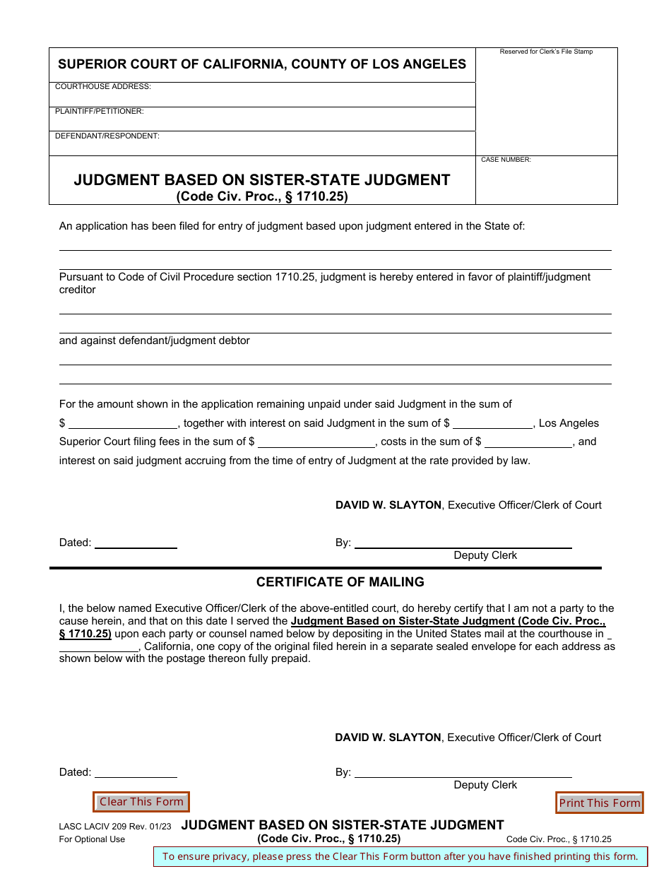 Form LACIV209 - Fill Out, Sign Online and Download Fillable PDF, County ...