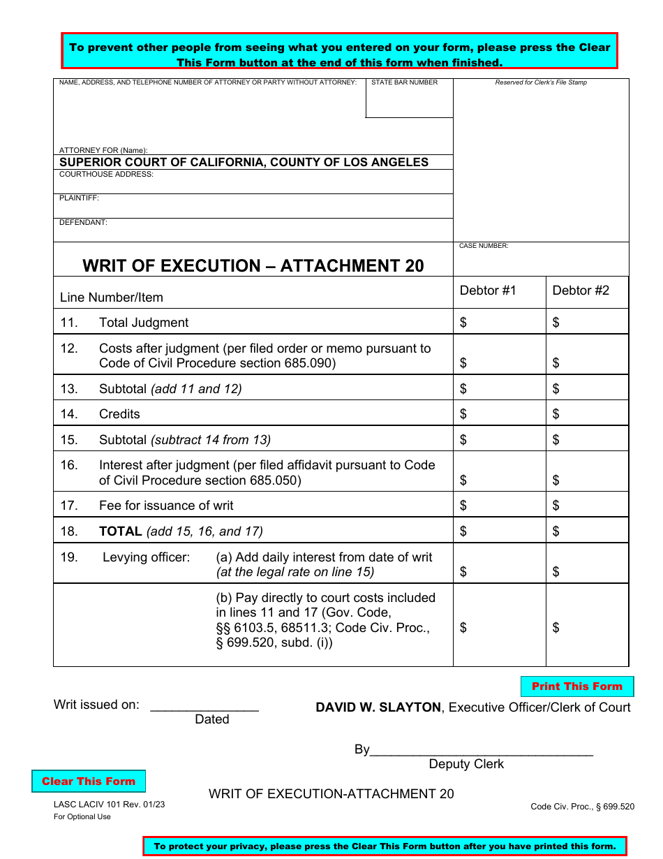 Form LACIV101 Attachment 20 - Fill Out, Sign Online and Download ...