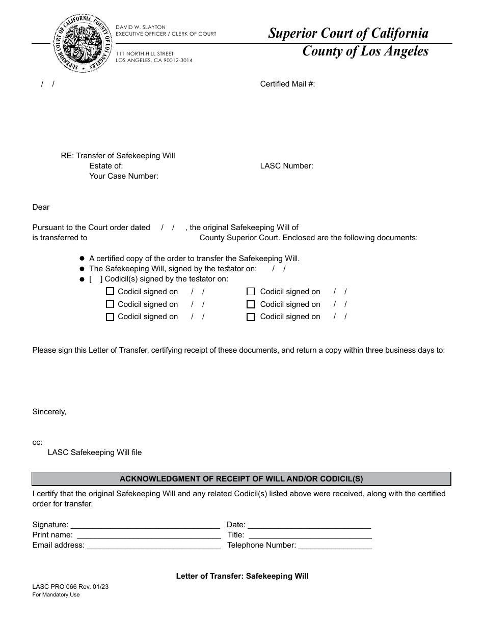 Form PRO066 - Fill Out, Sign Online and Download Fillable PDF, County ...