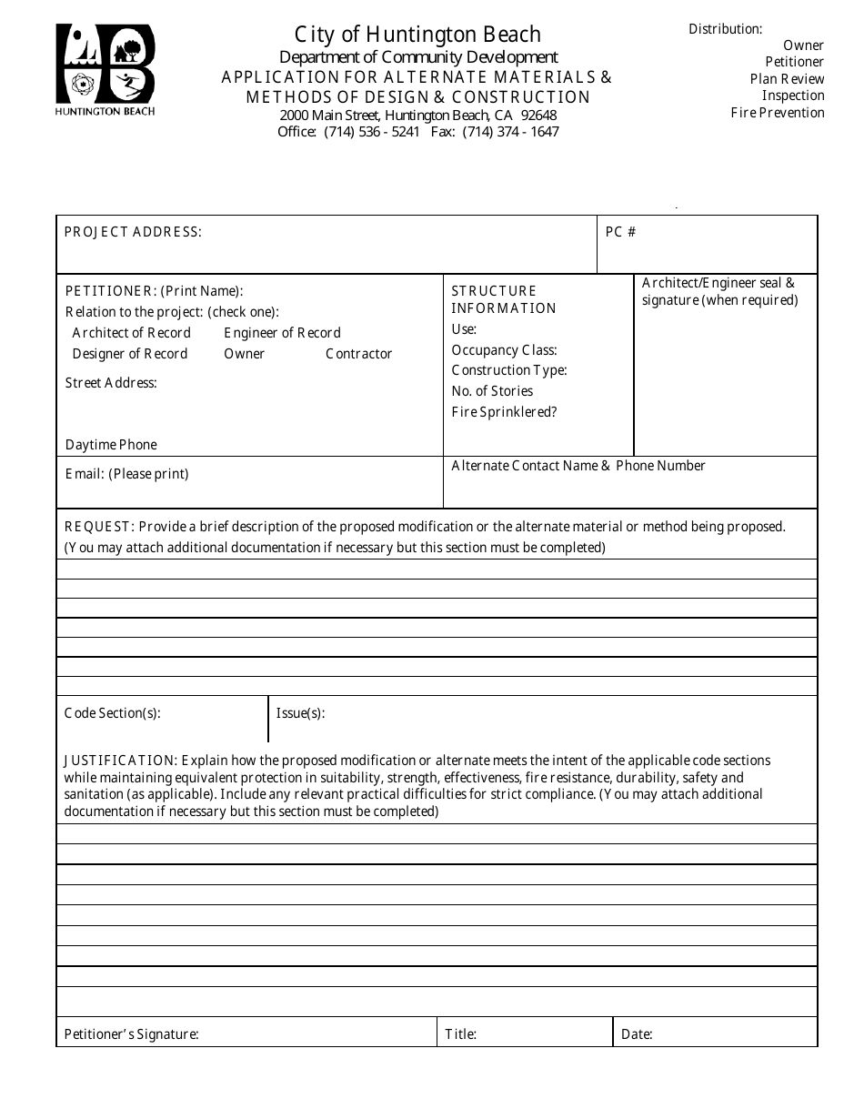 City of Huntington Beach, California Application for Alternate ...
