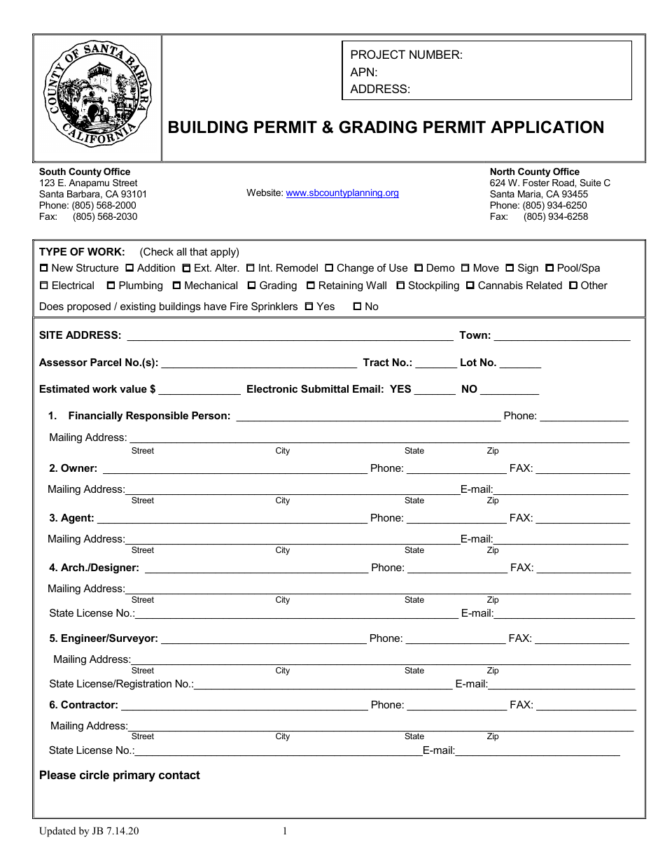 Santa Barbara County, California Building & Grading Permit Application ...