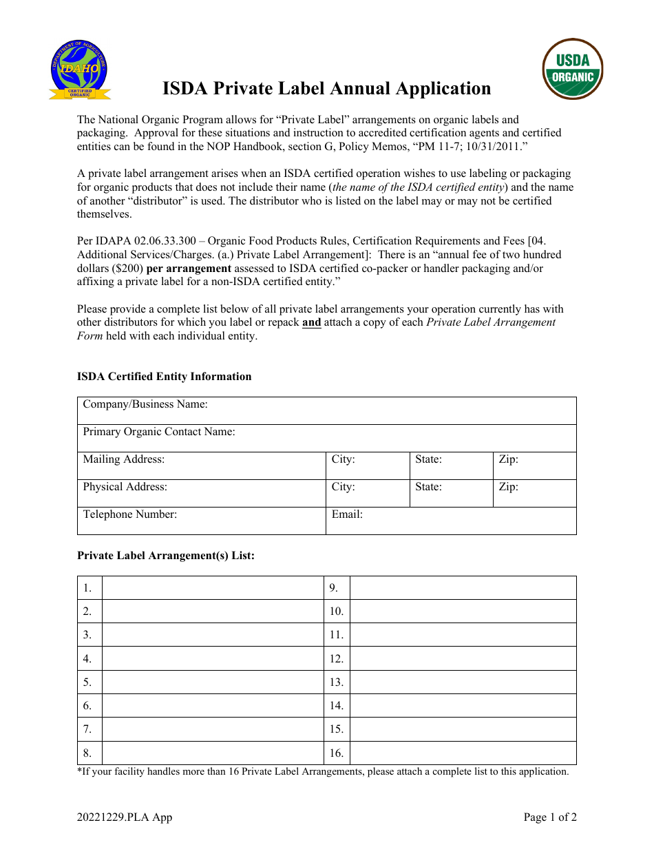 Idaho Isda Private Label Annual Application - Fill Out, Sign Online and ...