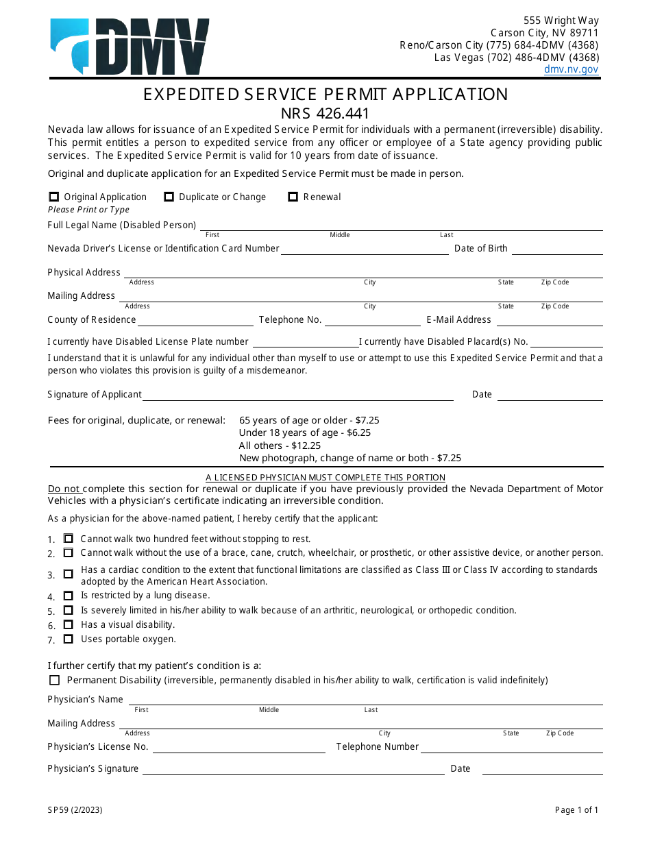 Form SP59 Download Fillable PDF or Fill Online Expedited Service Permit ...