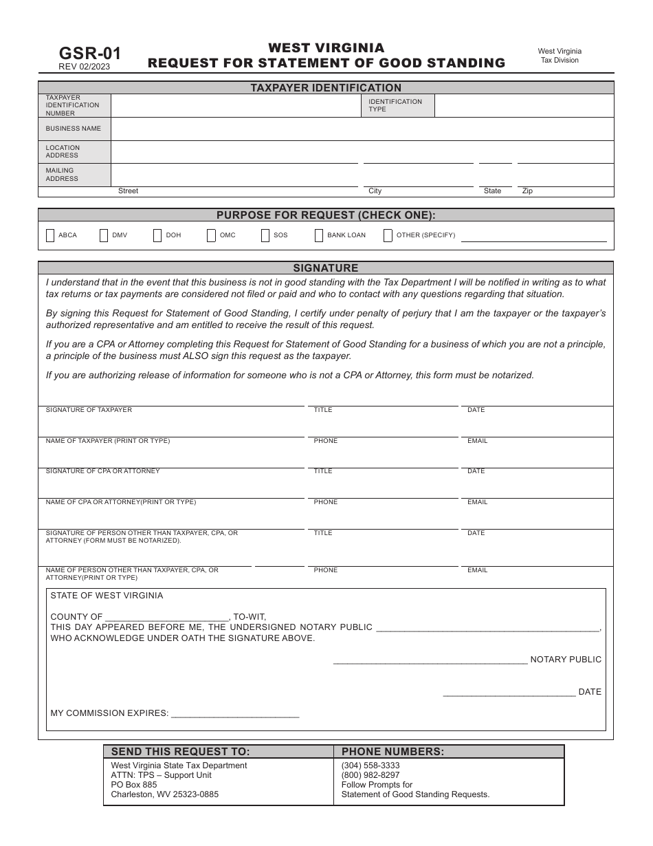 Form GSR-01 - Fill Out, Sign Online and Download Printable PDF, West ...