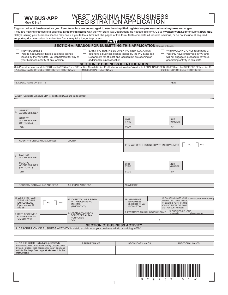 Form BUS-APP - Fill Out, Sign Online and Download Printable PDF, West ...
