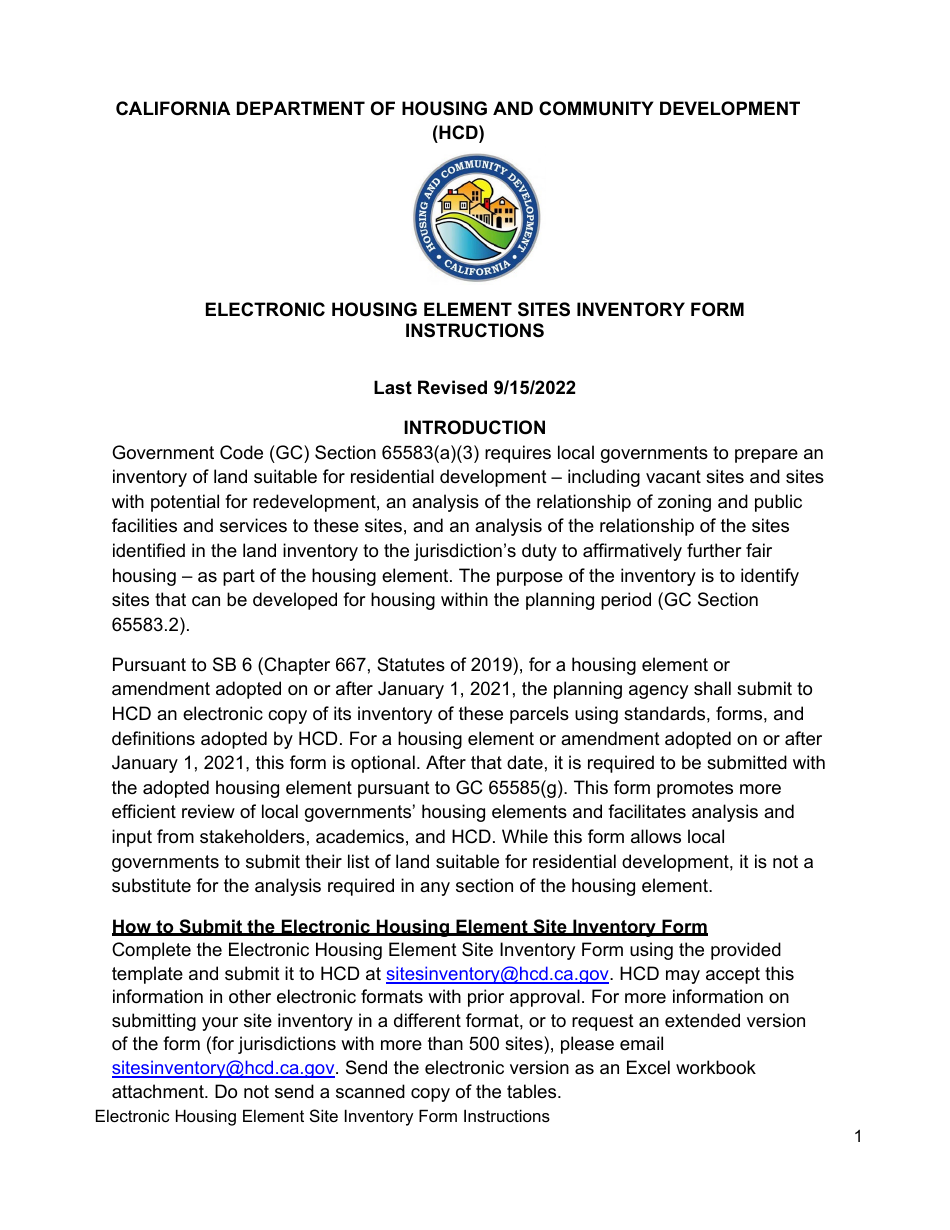 Download Instructions for Electronic Housing Element Sites Inventory ...