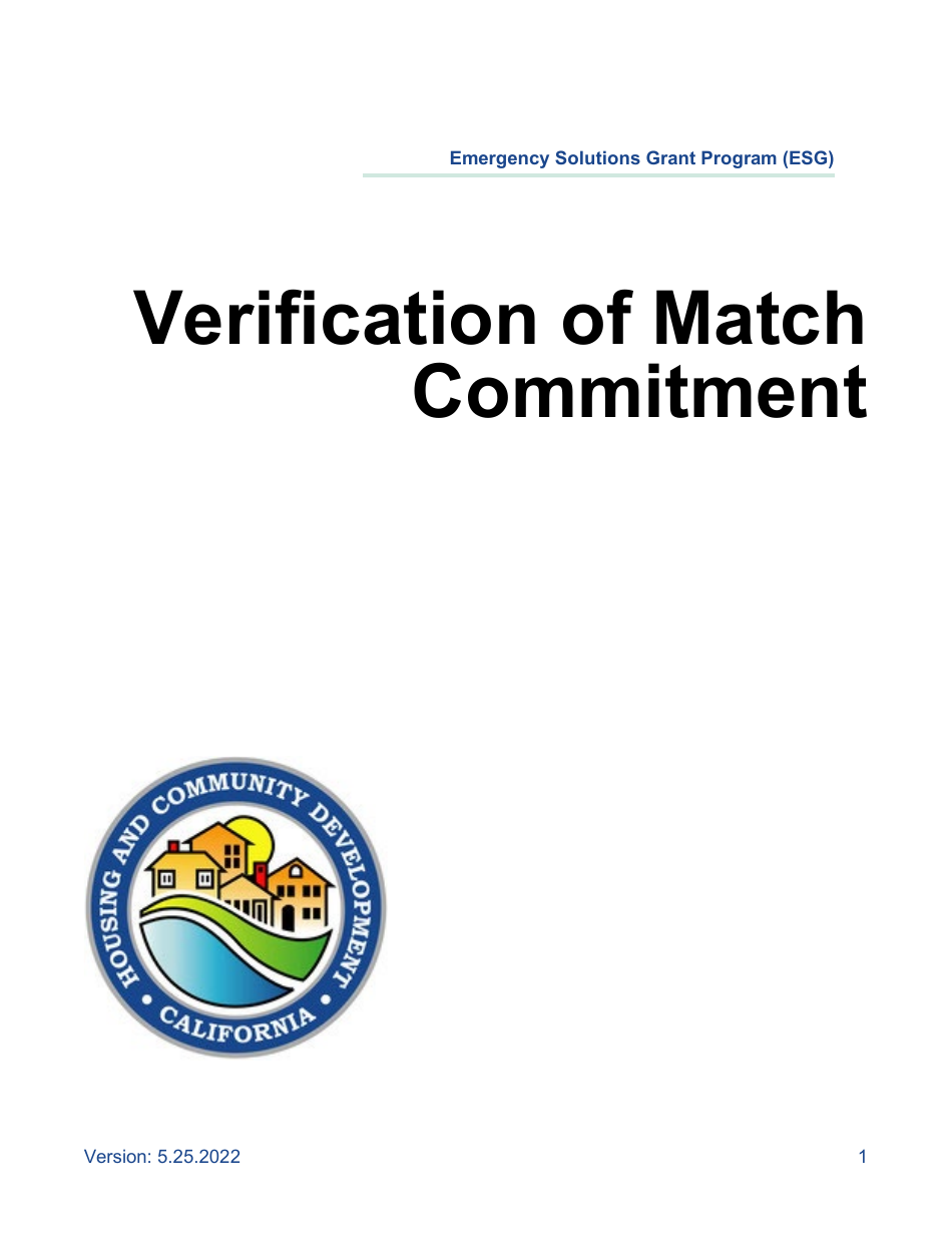 California Verification of Match Commitment - Emergency Solutions Grant ...