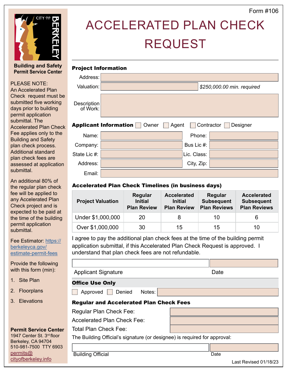 Form 106 - Fill Out, Sign Online and Download Fillable PDF, City of ...