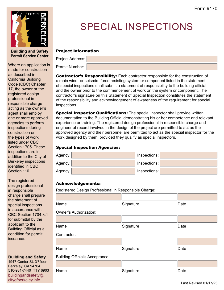 Form 170 - Fill Out, Sign Online and Download Fillable PDF, City of ...