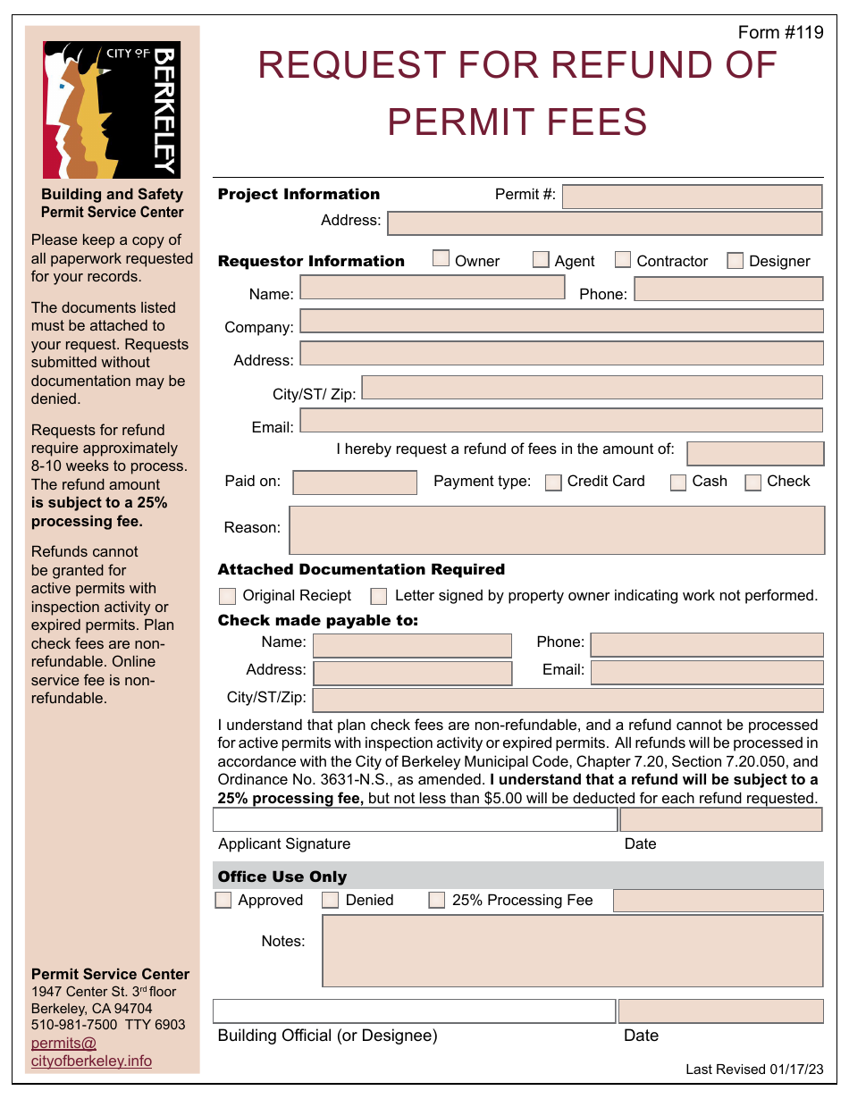 Form 119 - Fill Out, Sign Online and Download Fillable PDF, City of Berkeley, California ...