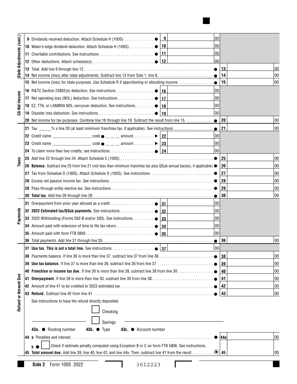 Form 100S Download Fillable PDF or Fill Online California S Corporation ...