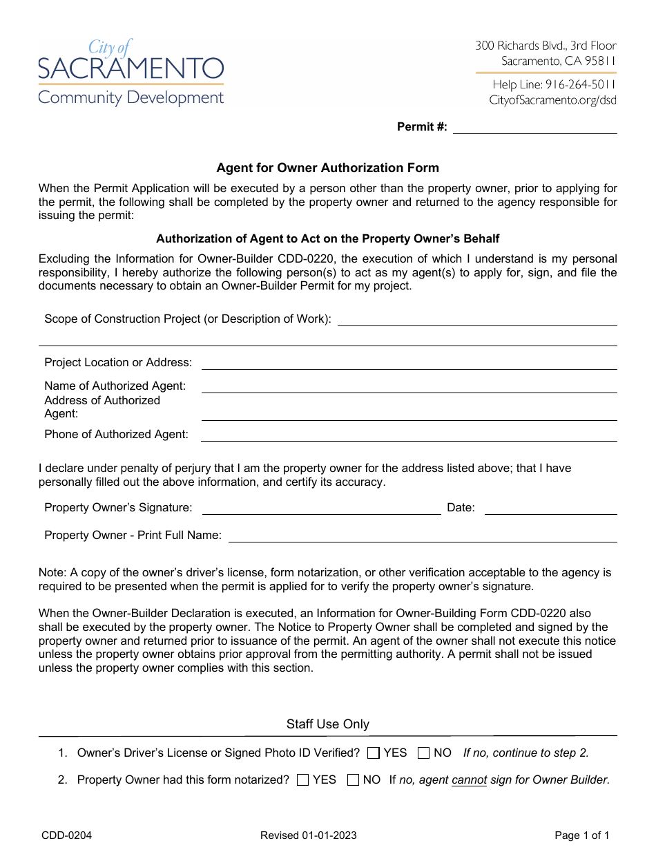 Form CDD-0204 Download Fillable PDF or Fill Online Agent for Owner ...
