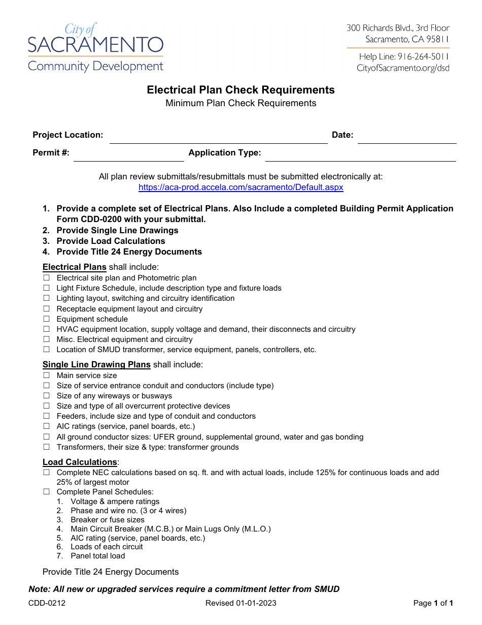 Form CDD-0212 Download Fillable PDF or Fill Online Electrical Plan Check Requirements, City of ...