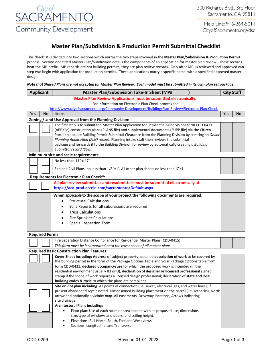 Form CDD-0259 Download Fillable PDF or Fill Online Master Plan ...
