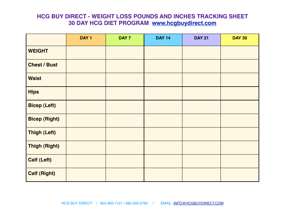 Weight Loss Tracking Sheet (Pounds and Inches) - Hcg Buy Direct ...