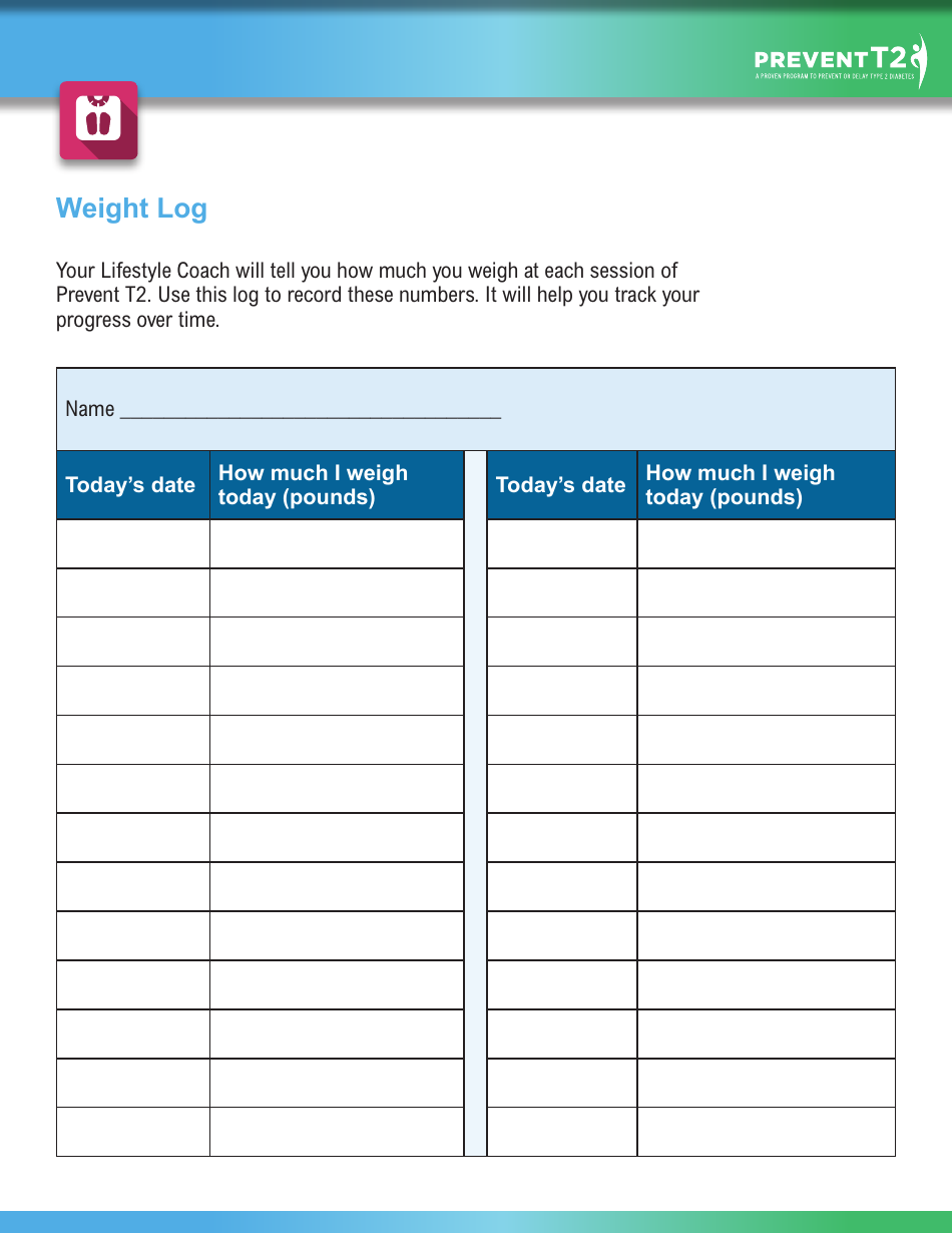 Weight Log - Prevent T2 Download Printable PDF | Templateroller