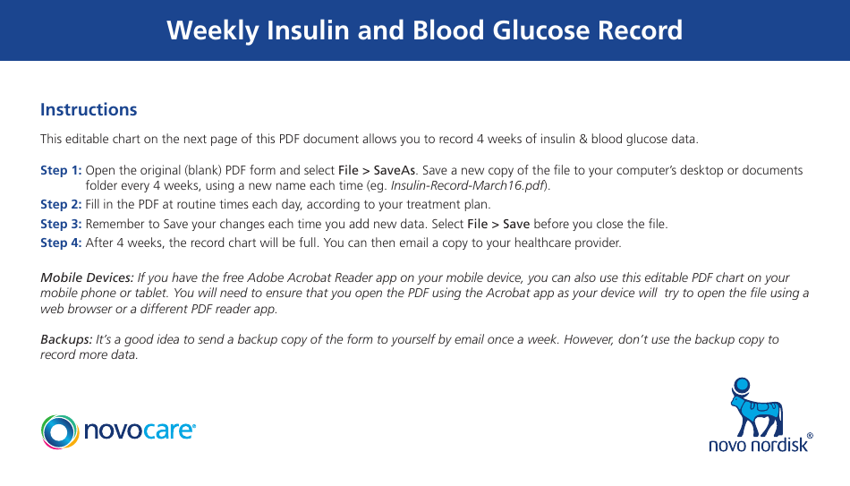 Weekly Insulin and Blood Glucose Record Chart Download Fillable PDF ...