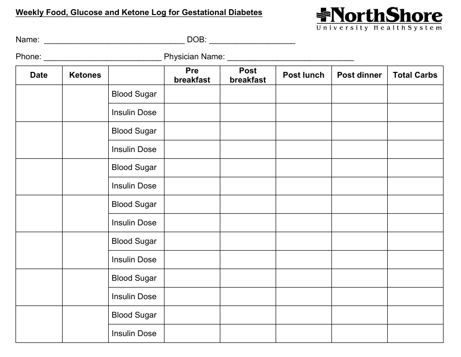 Weekly Food, Glucose and Ketone Log for Gestational Diabetes Download ...