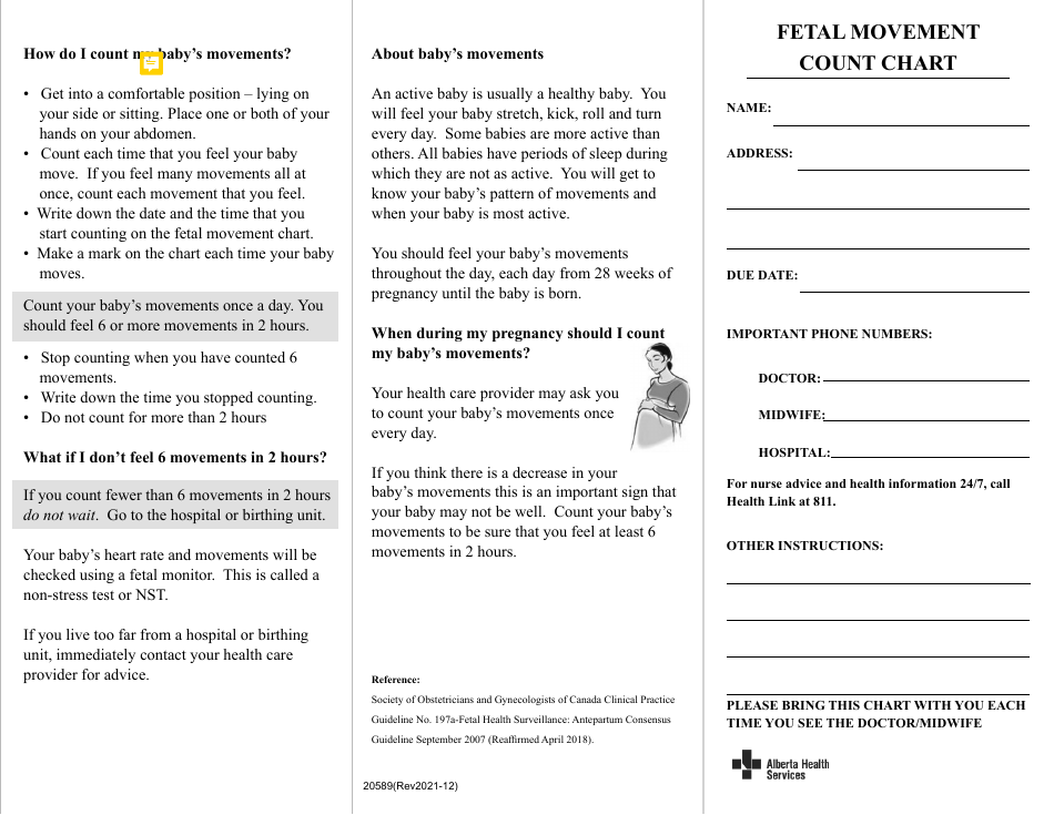 Fetal Movement Count Chart Download Printable PDF | Templateroller