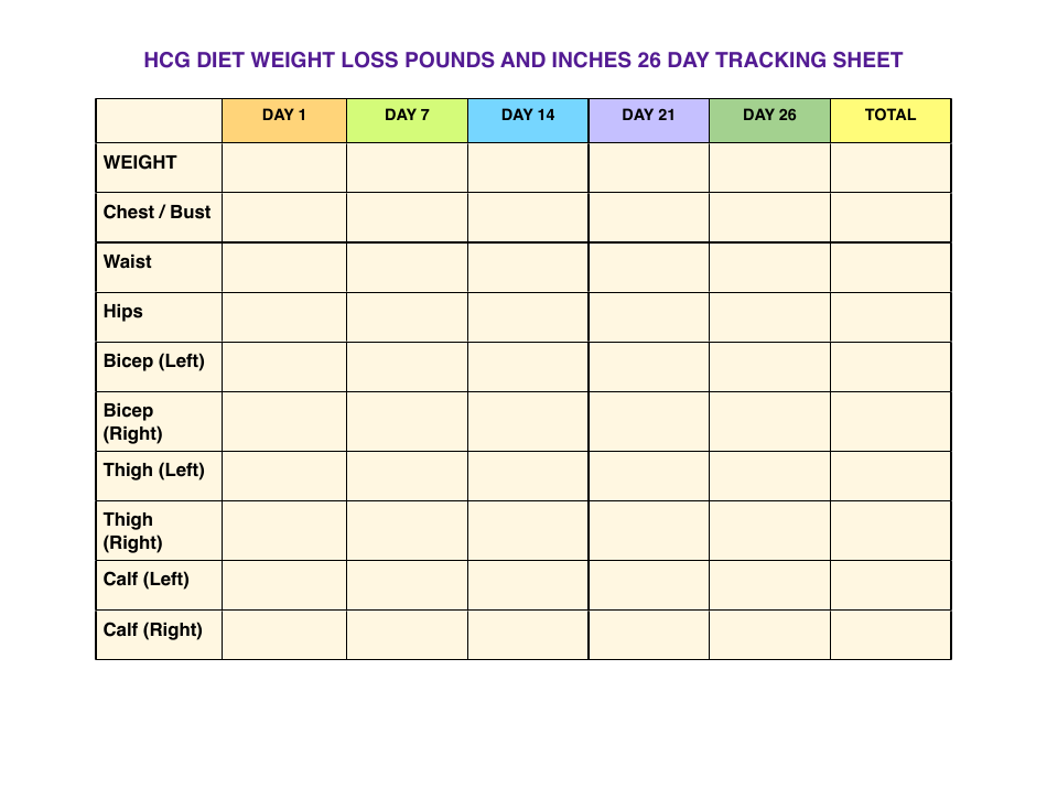 Hcg Diet Weight Loss Tracking Sheet Download Printable PDF | Templateroller