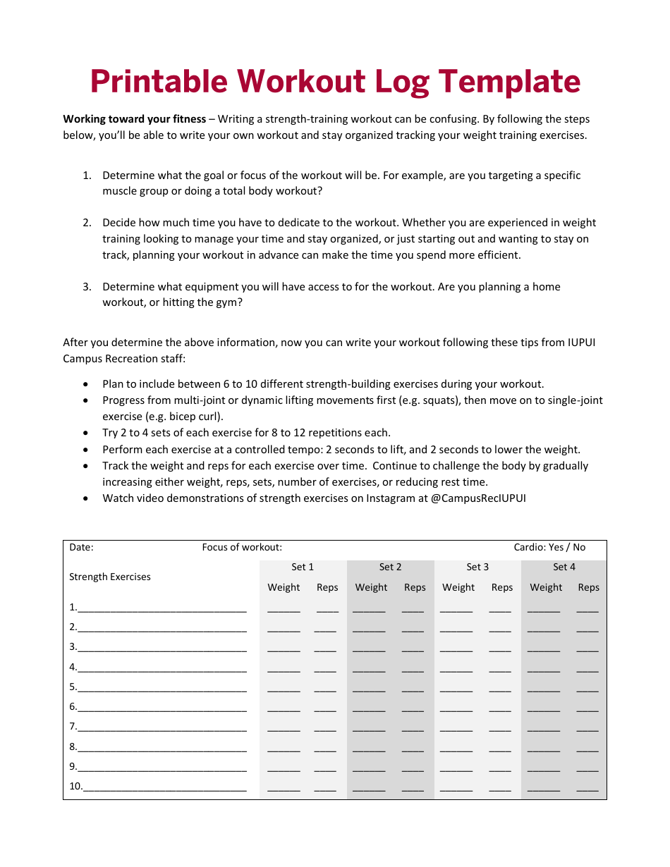 Workout Log Template Download Printable PDF | Templateroller