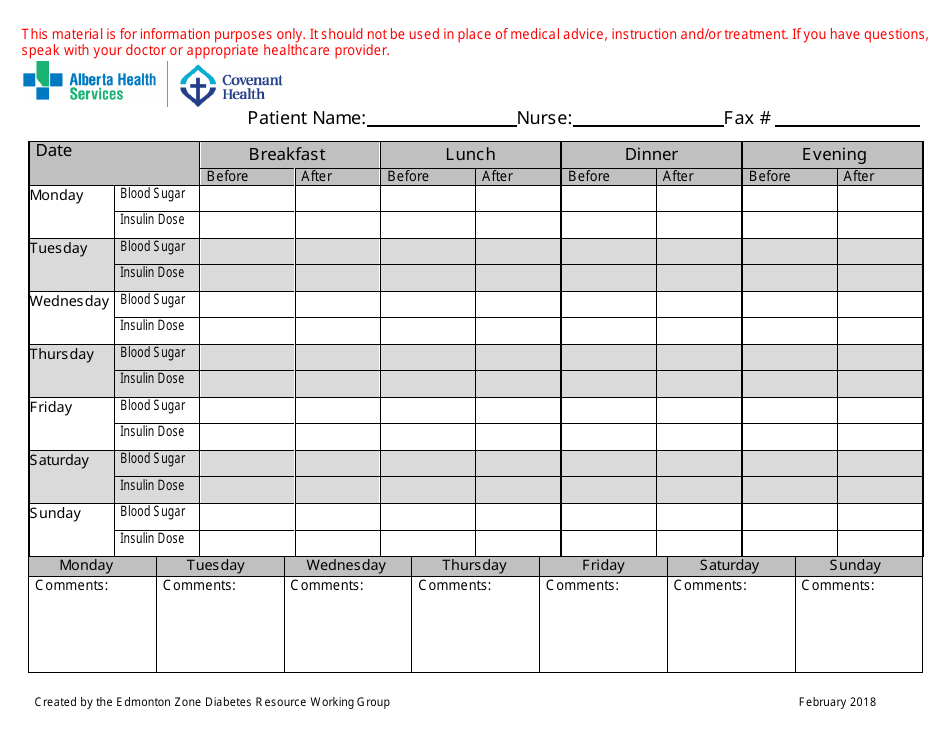 Diabetes Log Sheet Download Printable PDF Templateroller