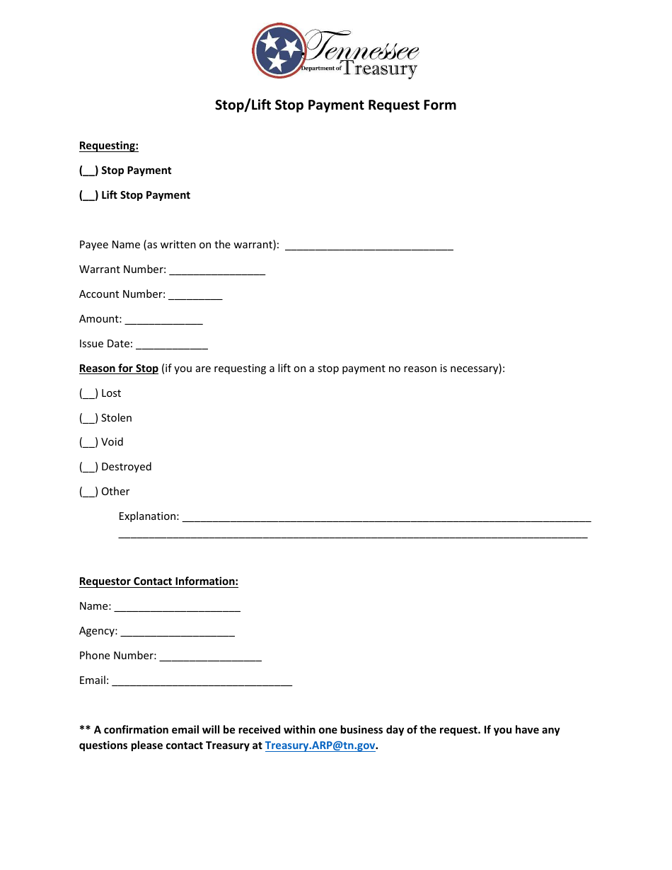 Tennessee Stop/Lift Stop Payment Request Form - Fill Out, Sign Online ...