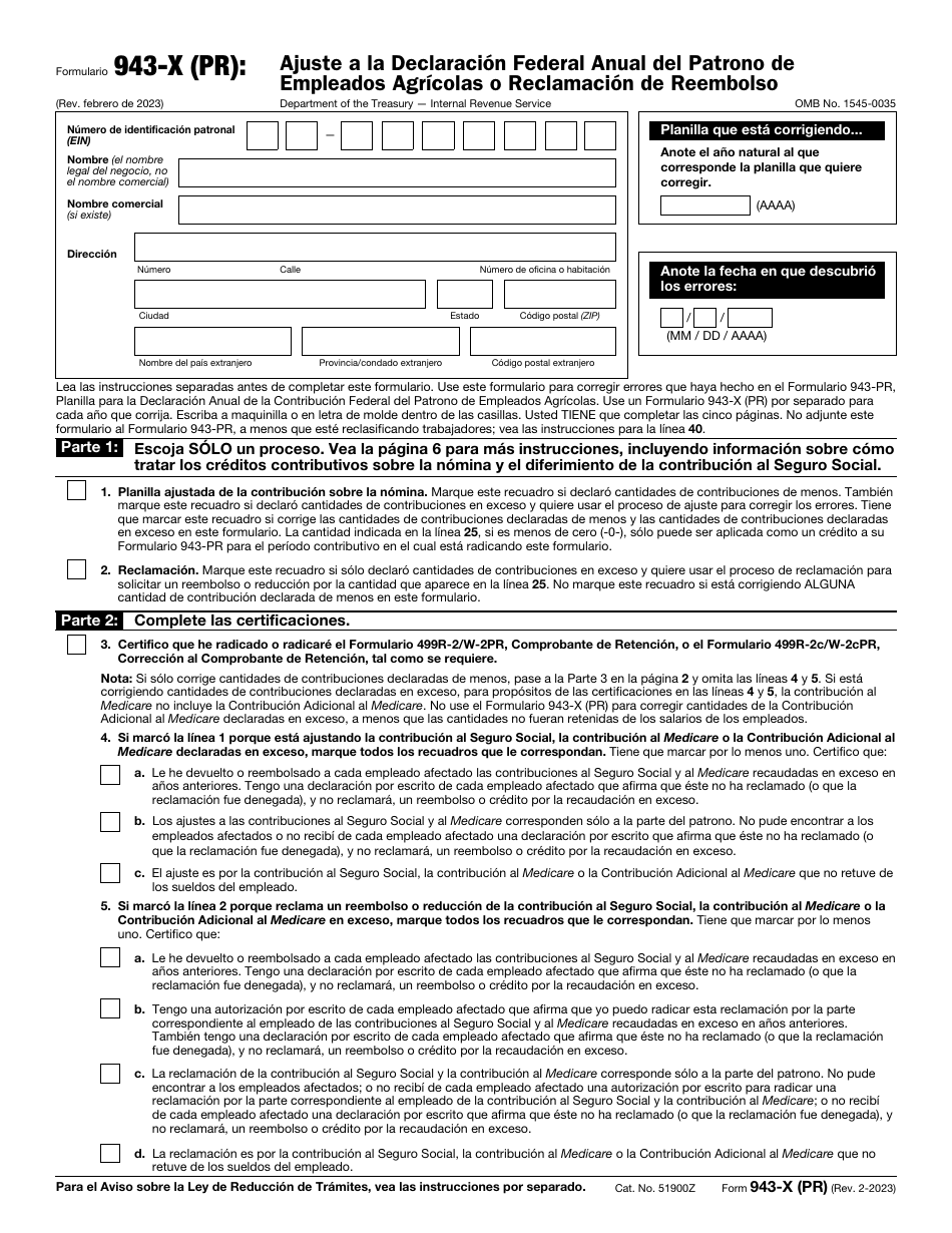 IRS Formulario 943-X (PR) Download Fillable PDF or Fill Online Ajuste a ...