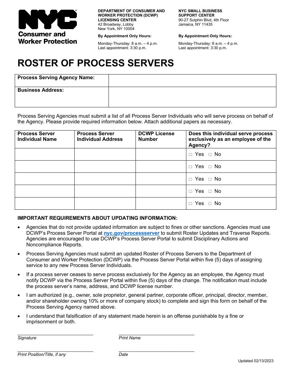 New York City Roster of Process Servers Download Fillable PDF ...