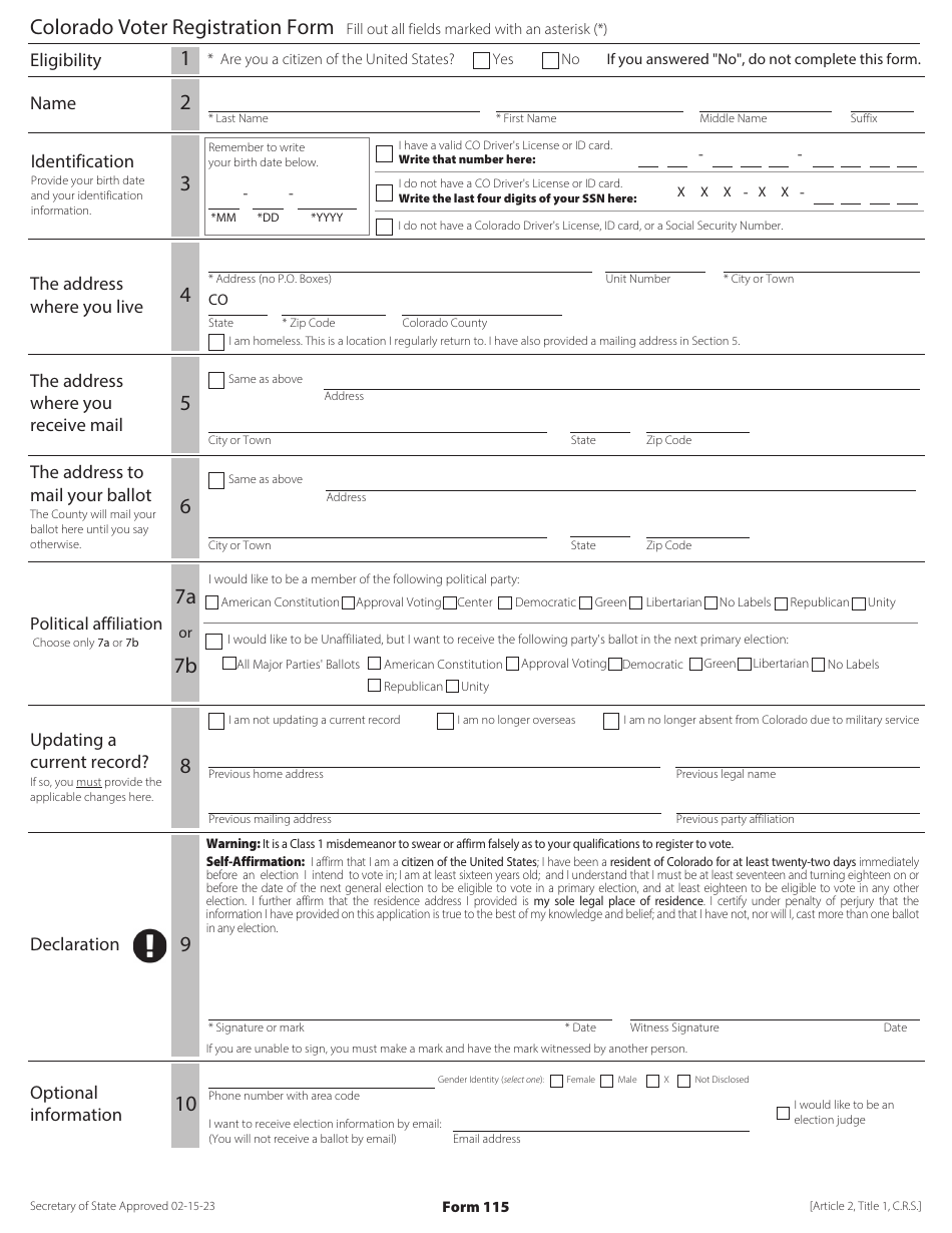 Form 115 - Fill Out, Sign Online and Download Fillable PDF, Colorado ...