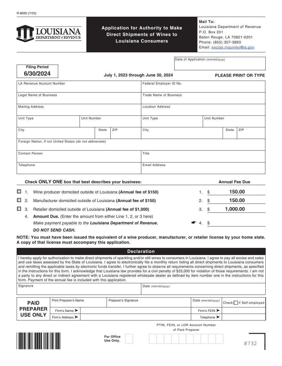 Form R-8695 - 2024 - Fill Out, Sign Online and Download Fillable PDF ...