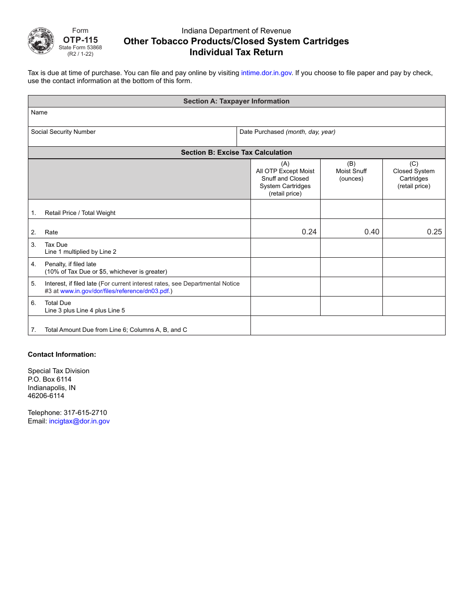Form OTP-115 (State Form 53868) - Fill Out, Sign Online and Download Printable PDF, Indiana ...