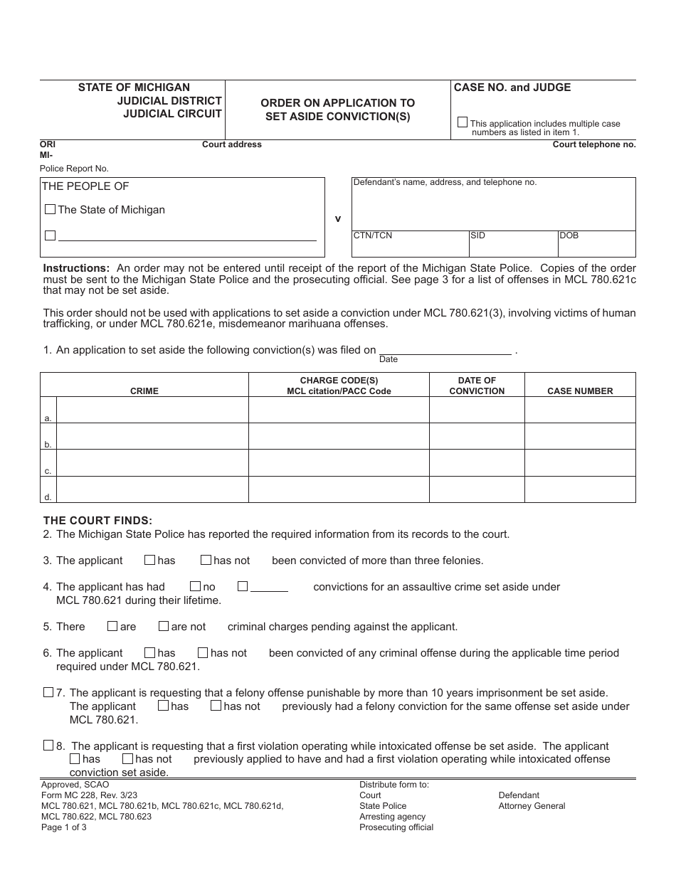 Form MC228 Download Fillable PDF or Fill Online Order on Application to ...