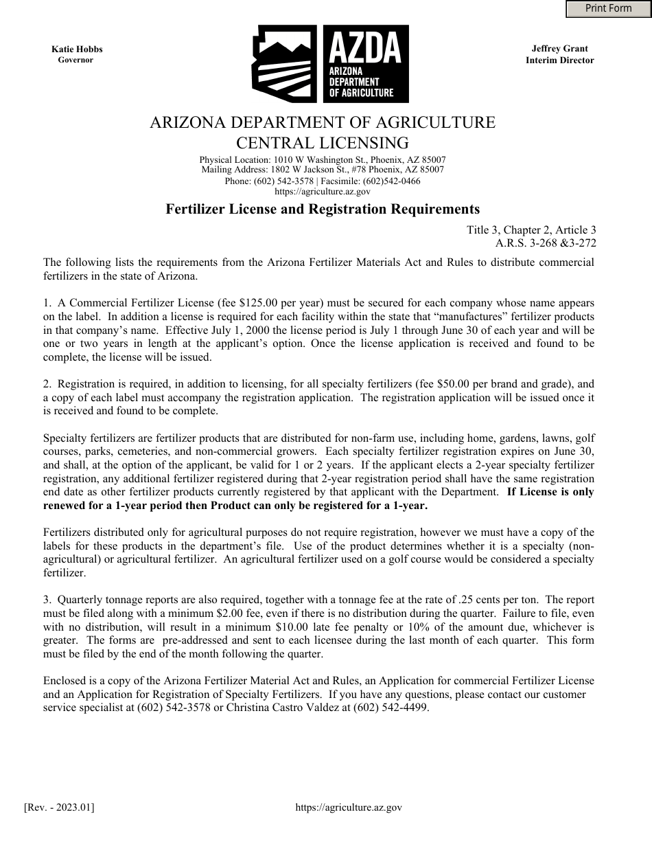 Arizona Application for Registration of Specialty Fertilizers Download ...