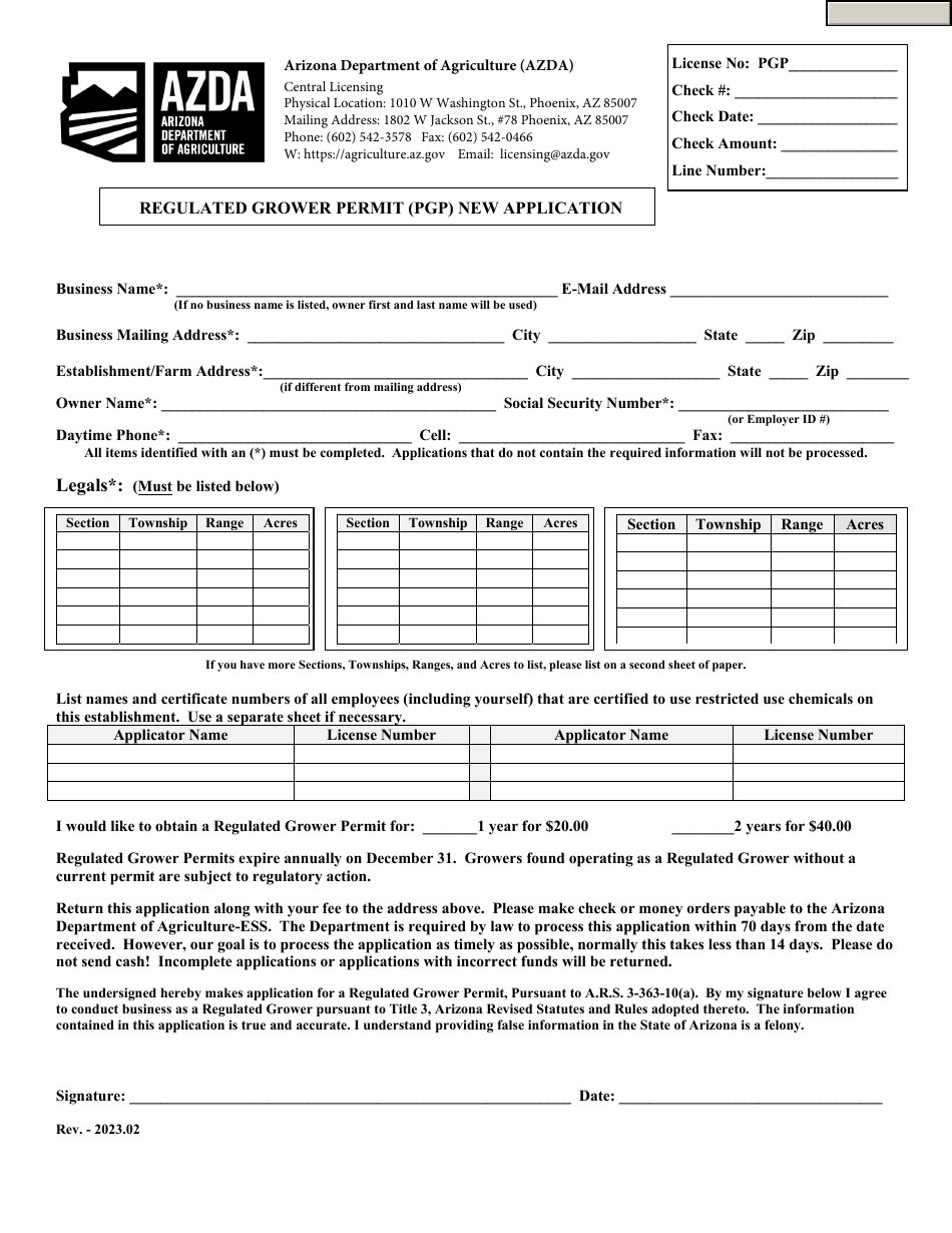 Arizona Regulated Grower Permit (Pgp) New Application - Fill Out, Sign Online and Download PDF ...