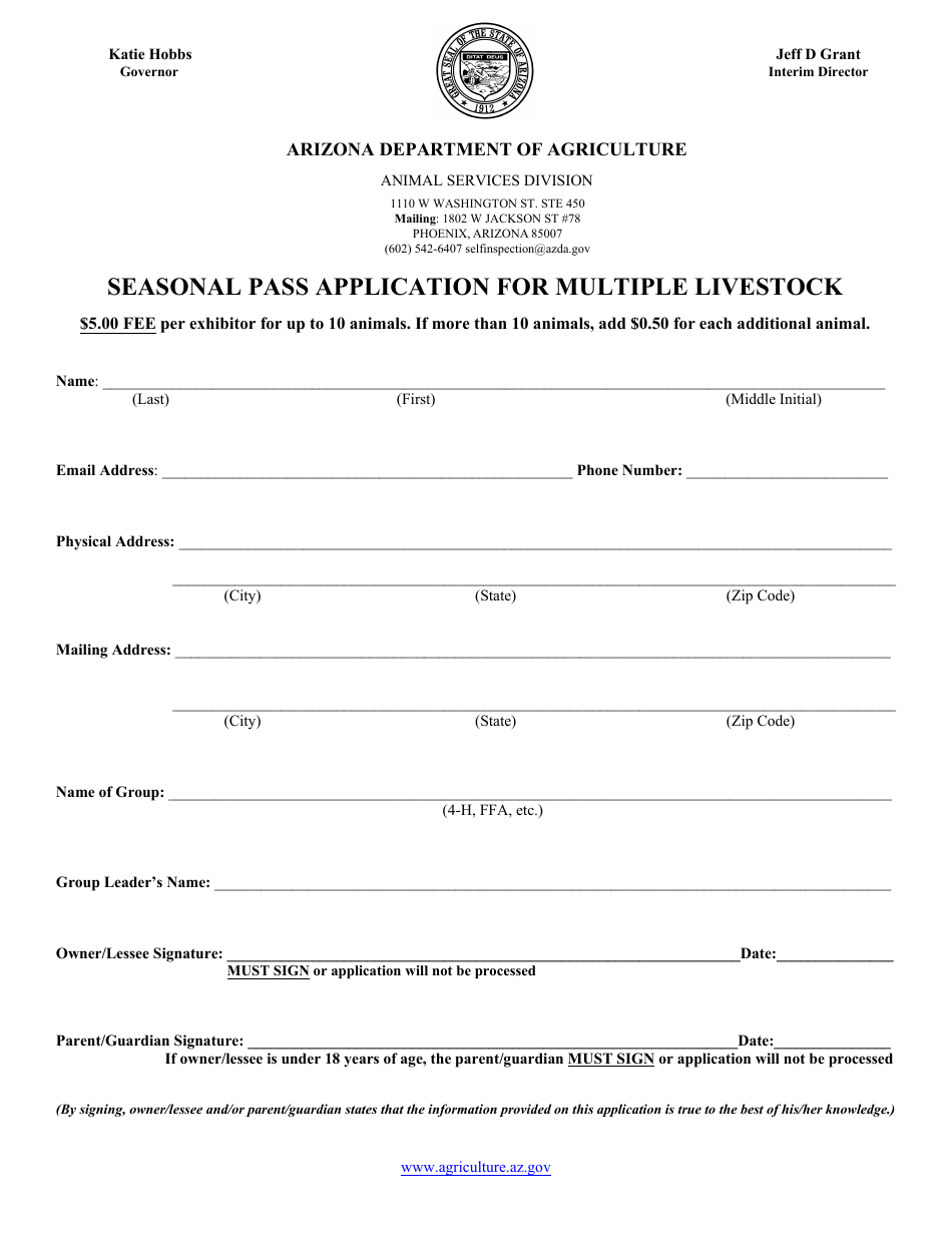Arizona Seasonal Pass Application for Multiple Livestock - Fill Out ...