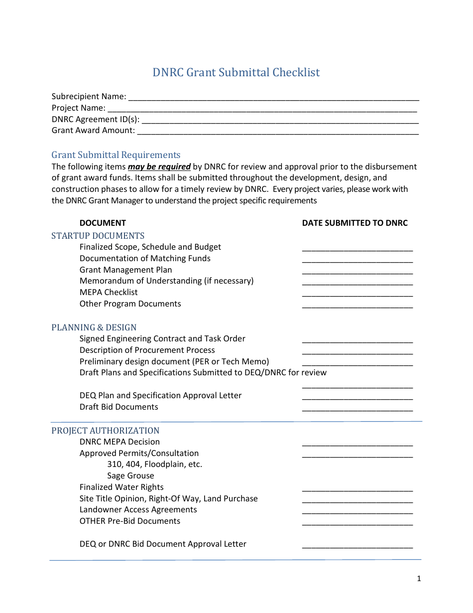 Montana Dnrc Grant Submittal Checklist - Fill Out, Sign Online and ...