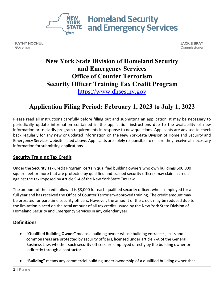 2023 New York Security Officer Training Tax Credit Program Application ...