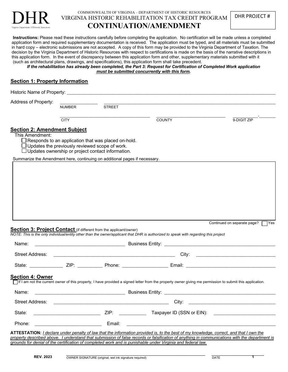 Virginia Continuation/Amendment - Virginia Historic Rehabilitation Tax ...
