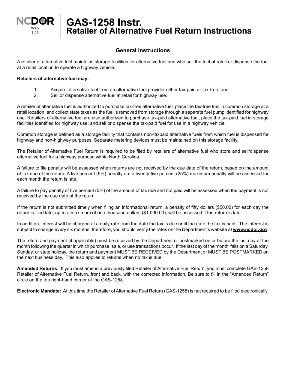 Download Instructions for Form GAS-1258 Retailer of Alternative Fuel ...