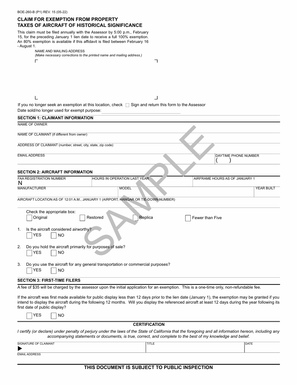 Form BOE-260-B Download Printable PDF or Fill Online Claim for ...