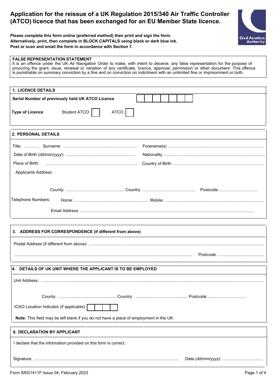 Form SRG1411F - Fill Out, Sign Online and Download Fillable PDF, United ...