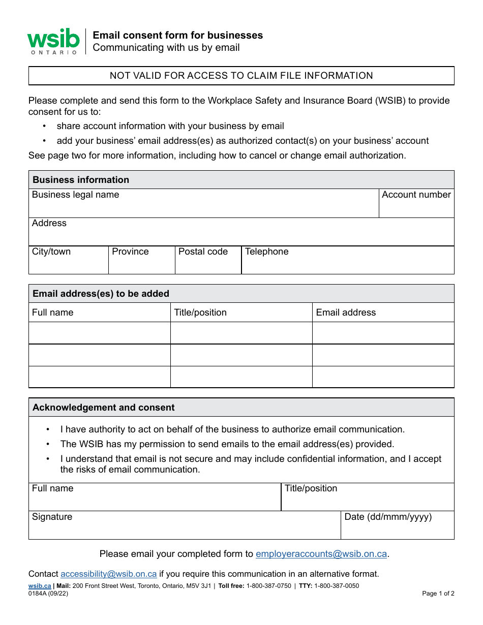Form 0184A - Fill Out, Sign Online and Download Fillable PDF, Ontario ...