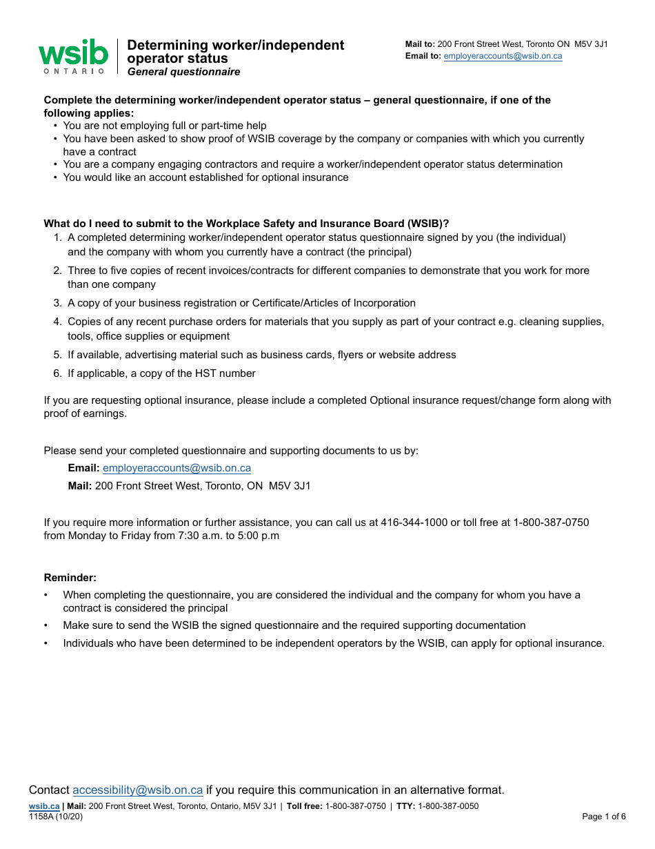 Form 1158A - Fill Out, Sign Online and Download Fillable PDF, Ontario ...