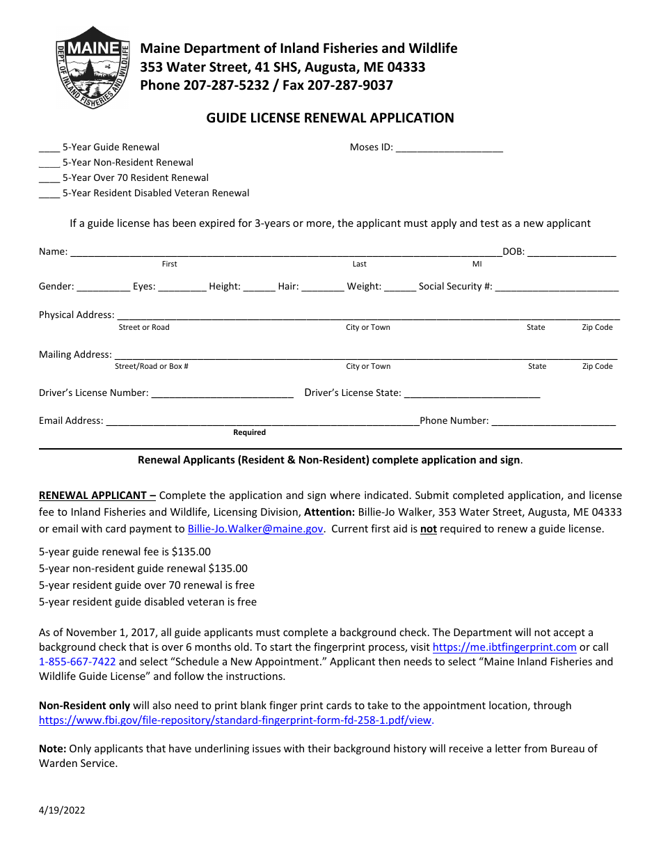 Maine Guide License Renewal Application Download Fillable PDF 2020 ...